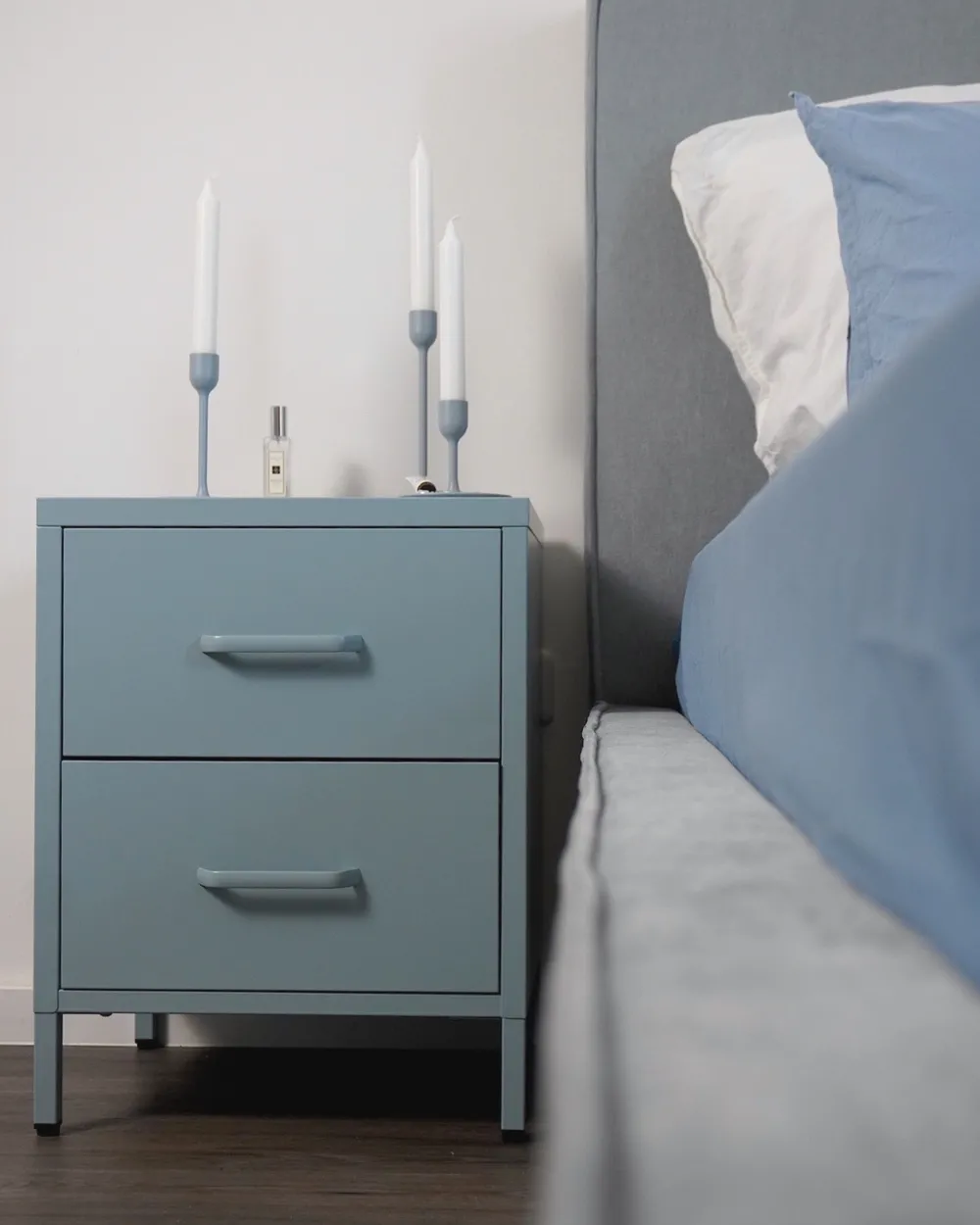 metal bedside table blue