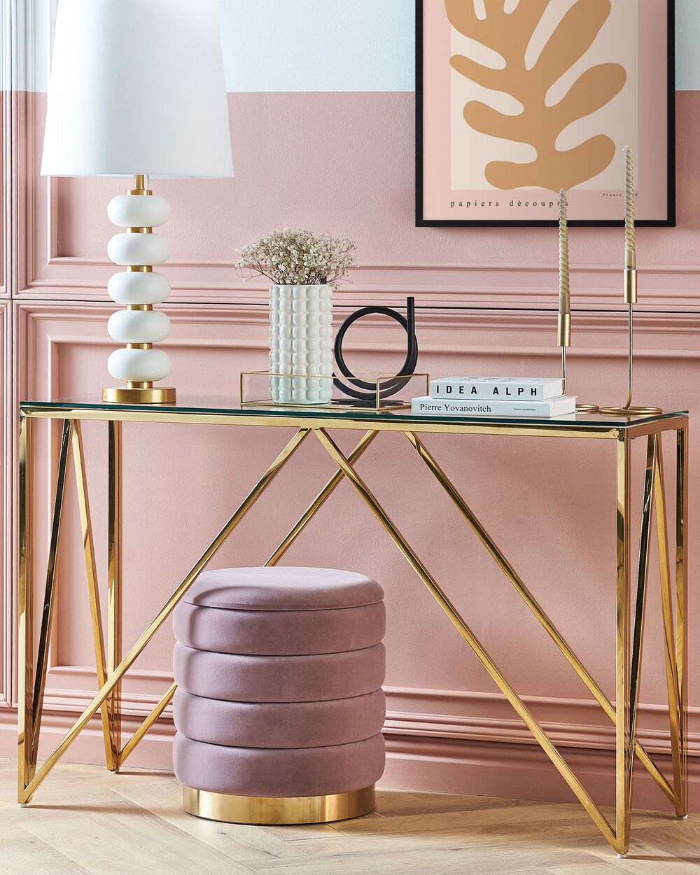 Glass Top Console Table Gold WESO Beliani