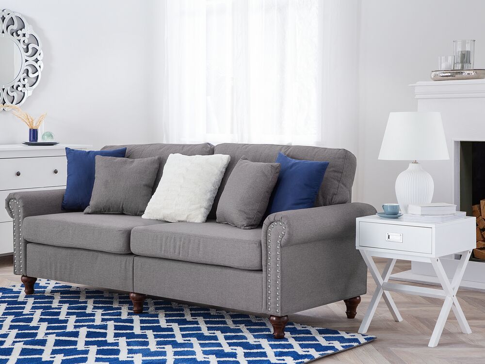 Sofa 3 Seater LERMON Fabric Light Grey | Beliani.co.uk