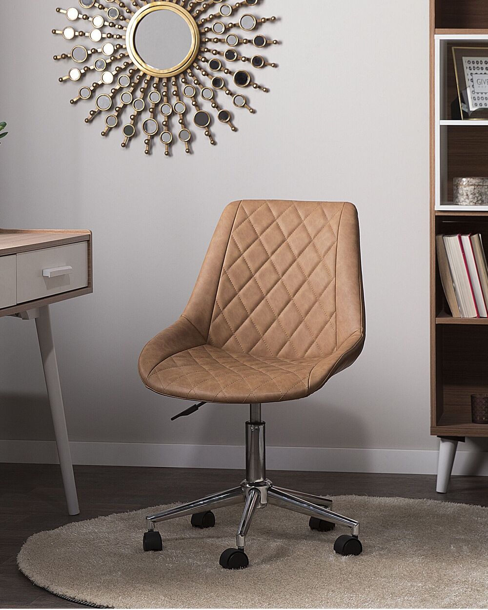 Desk Chair Faux Leather Golden Brown MARIBEL Beliani