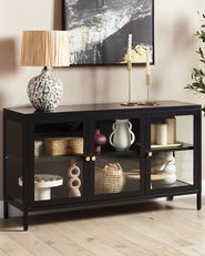 Glass Display Cabinet LED NEWPORT Metal 115 cm Black | Beliani.co.uk