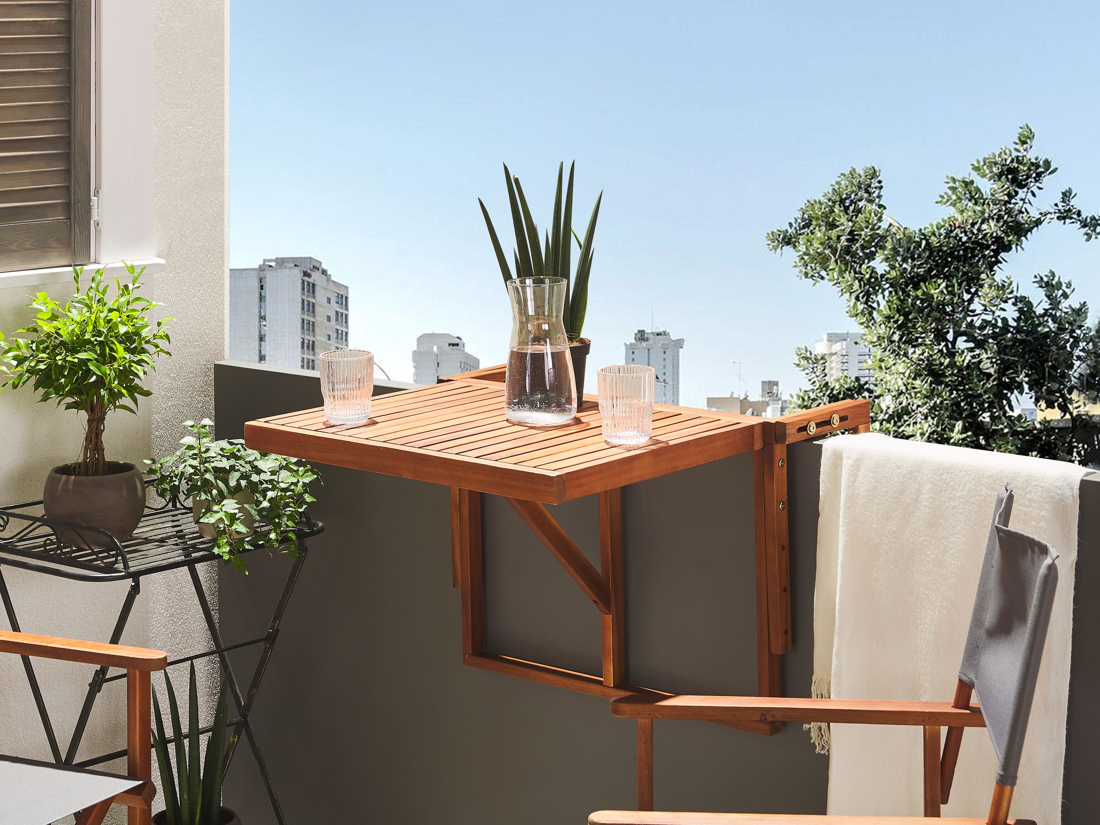 Balcony Table UDINE 70 cm 69 cm Acacia Wood Brown | Beliani.co.uk