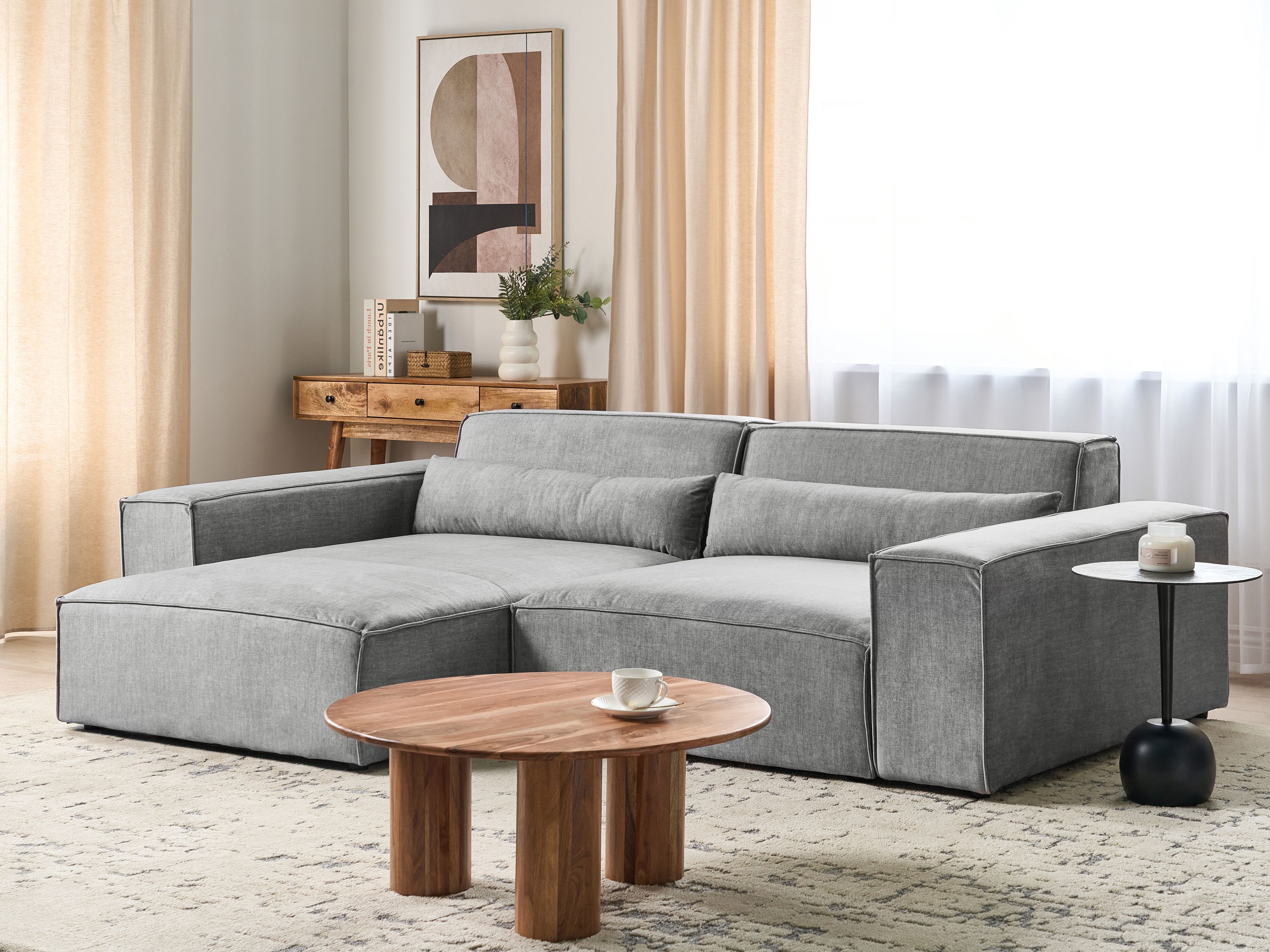 Modular Corner Sofa 2 Seater HELLNAR Fabric Grey Right Hand | Beliani.co.uk