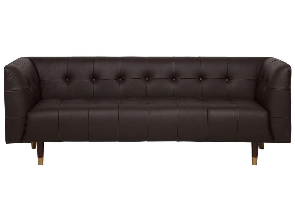 Brown leather three seater sofa store