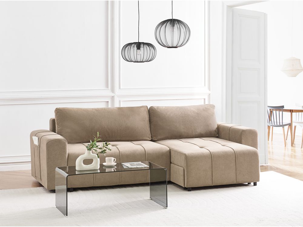 Sofa 3 Seater LERMON Fabric Beige | Beliani.co.uk