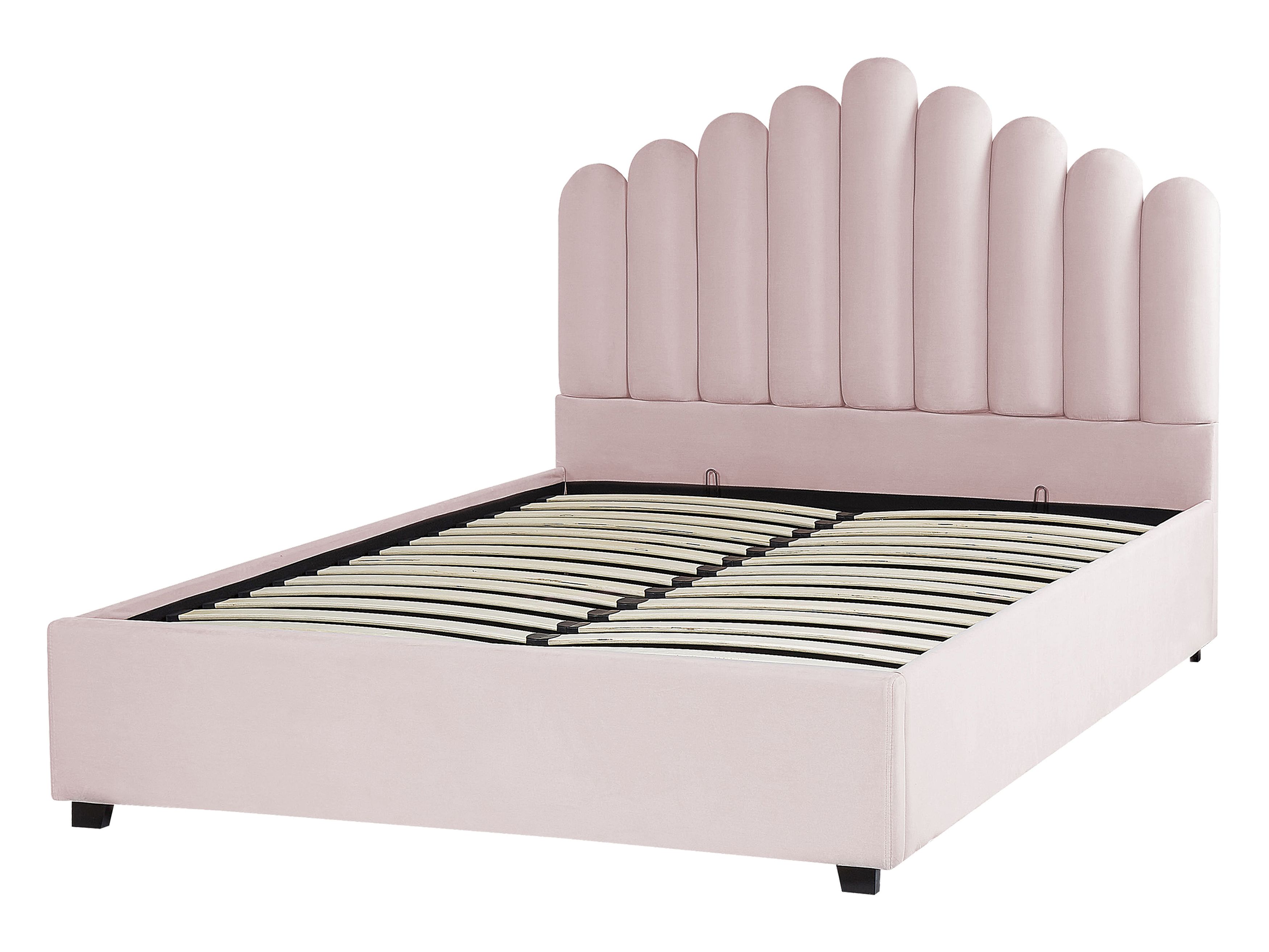 Velvet EU Double Size Ottoman Bed Pink VINCENNES | Beliani.co.uk
