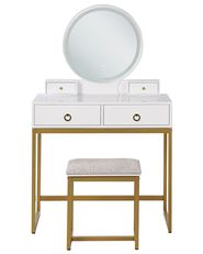 Dressing Table with Mirror and Stool AUXON LED White | Beliani.co.uk