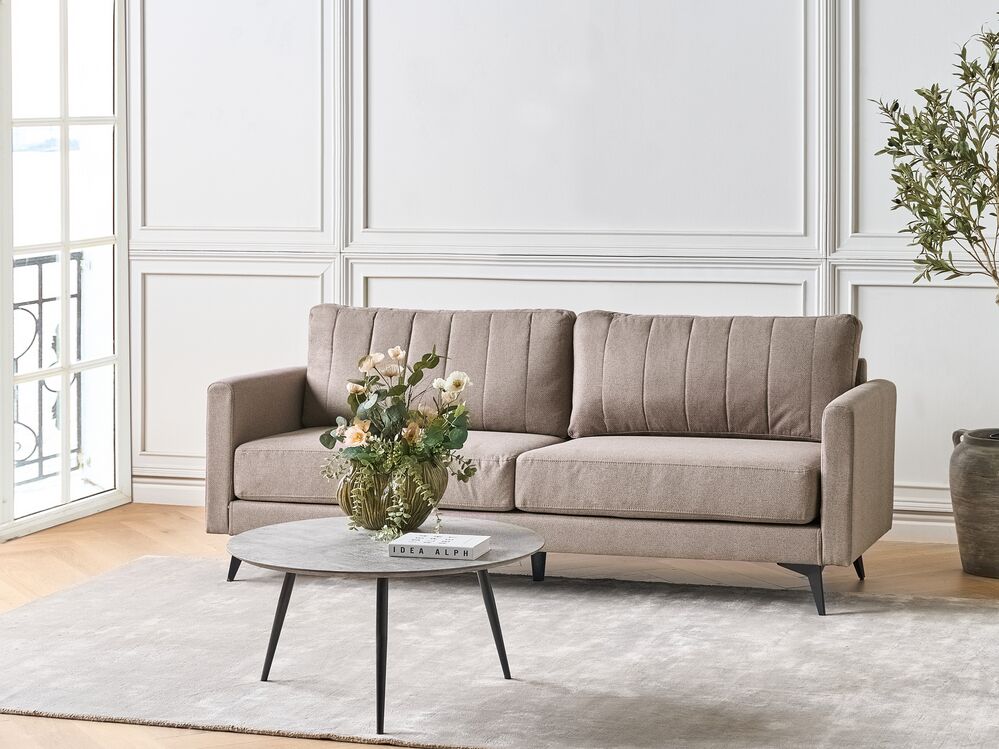 3 Seater Fabric Sofa Light Brown MALA Beliani