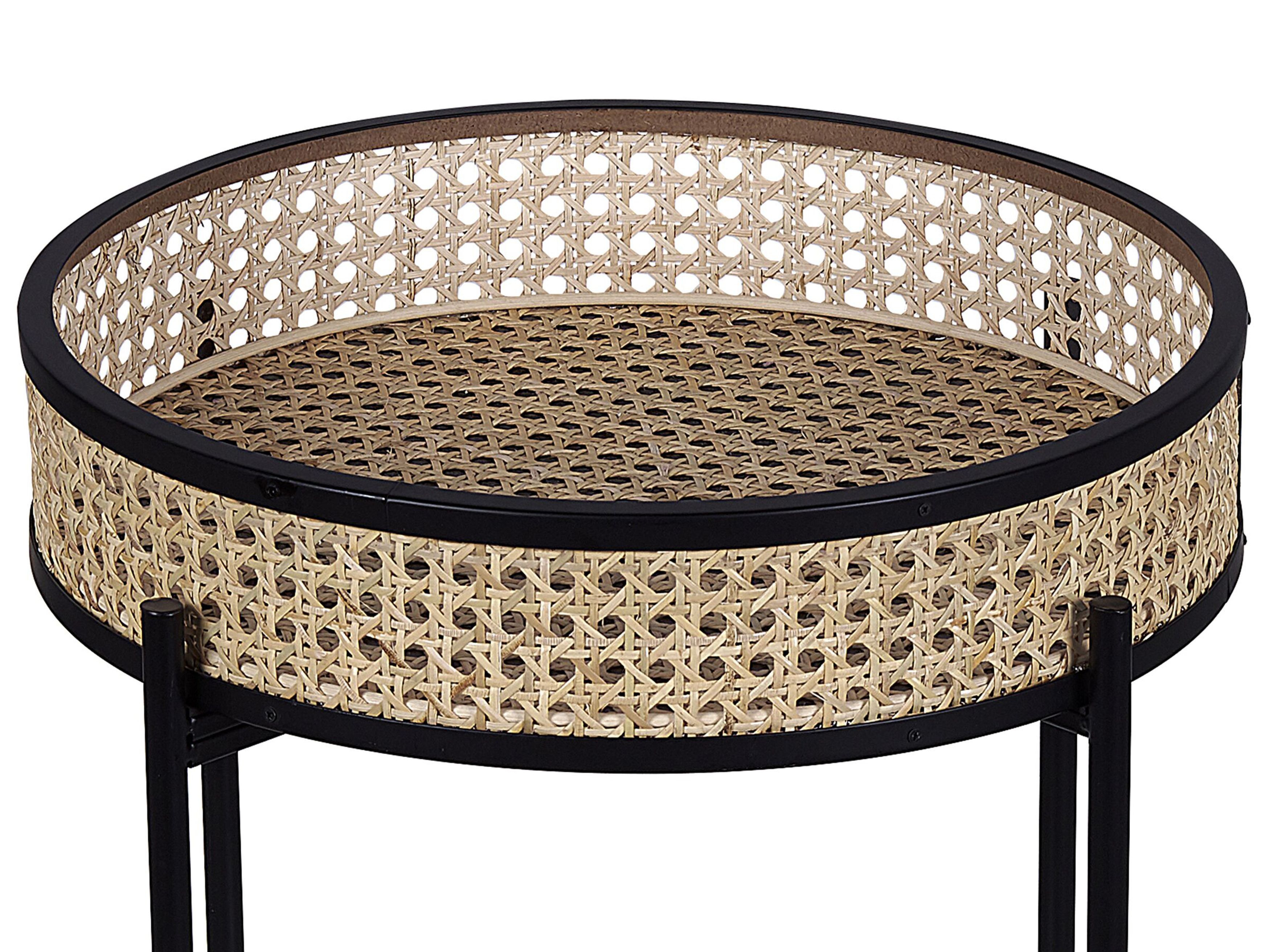 Tray Side Table Black with Light Rattan VIENNA | Beliani.co.uk