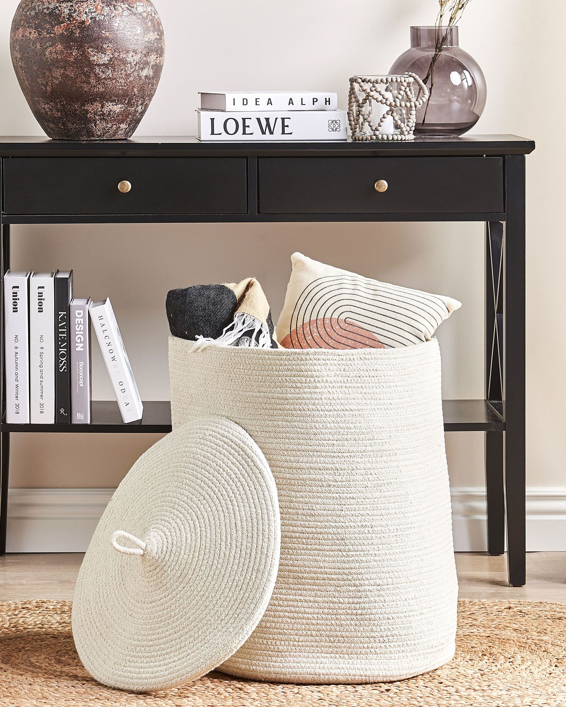 Korb mit Deckel Baumwolle cremeweiss ⌀ 44 cm SILOPI | Beliani.ch