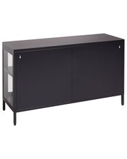 Glass Display Sideboard LED NEWPORT Metal 115 cm Black | Beliani.co.uk