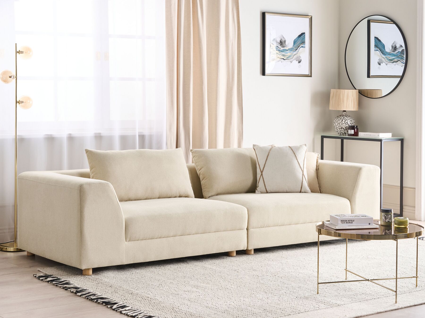 3-Sitzer Sofa sandbeige mit Kissen LERMON | Beliani.de