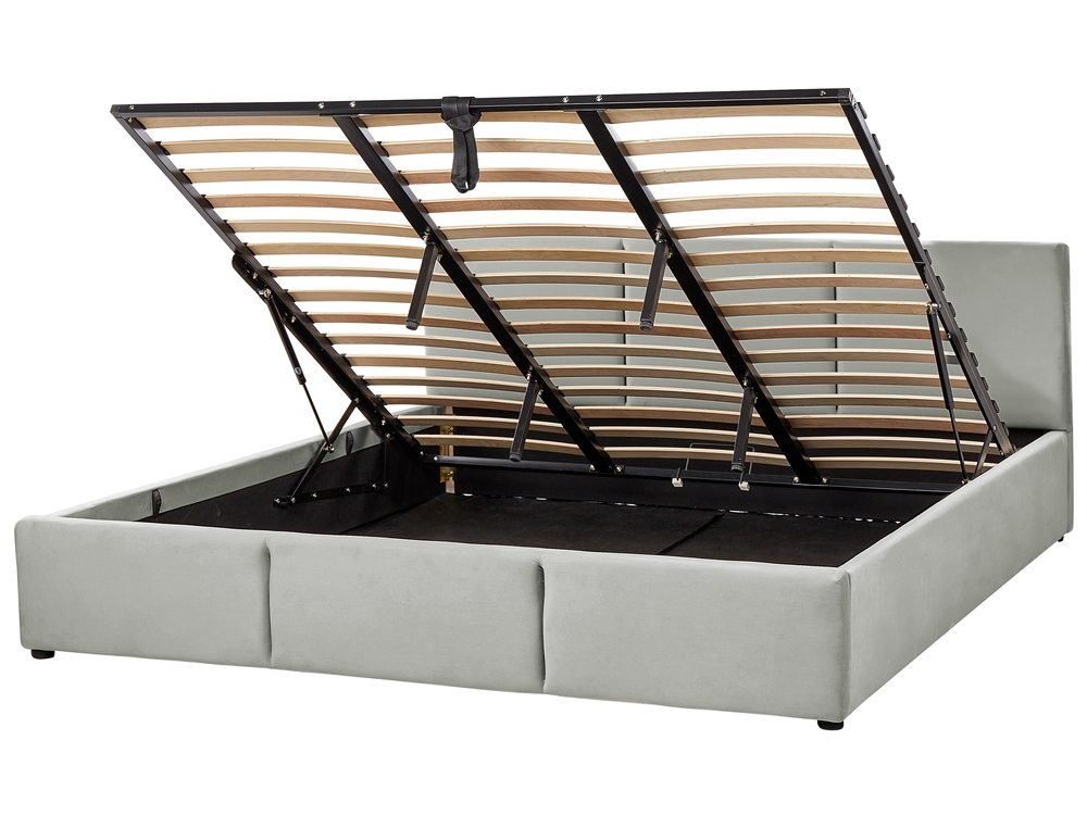Velvet EU Super King Size Ottoman Bed Light Grey BOUSSE Beliani
