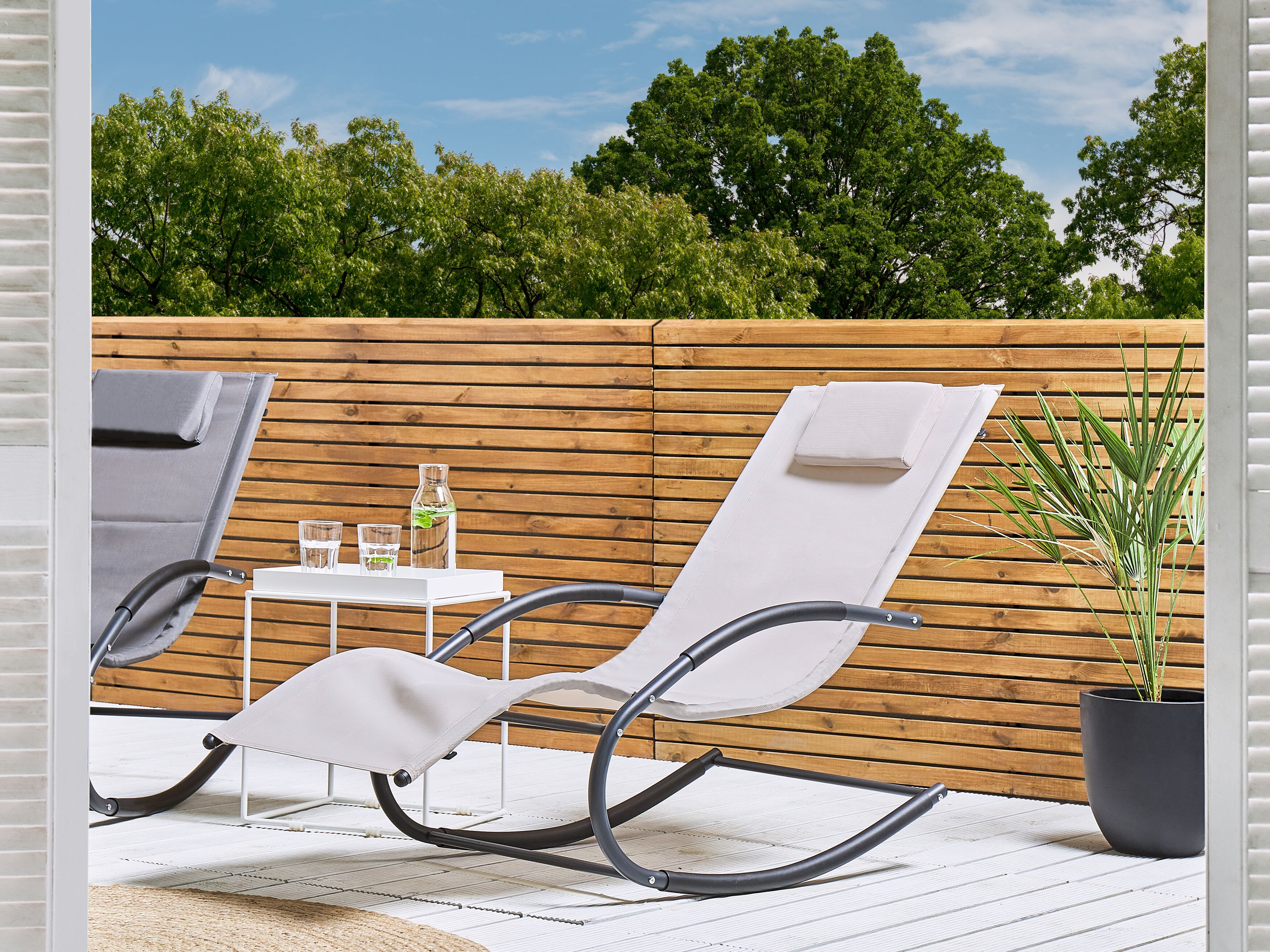 Rocking Sun Lounger CARANO II Metal Beige | Beliani.co.uk