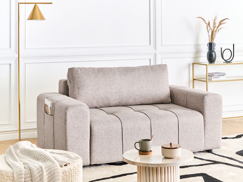 2 Seater Fabric Sofa Bed with Storage Light Brown INNVIK Beliani