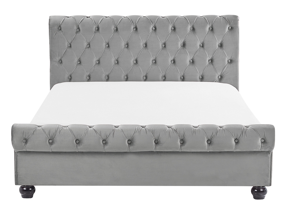 Bett mit Lattenrost Samtstoff AVALLON 140 x 200 cm Grau Beliani