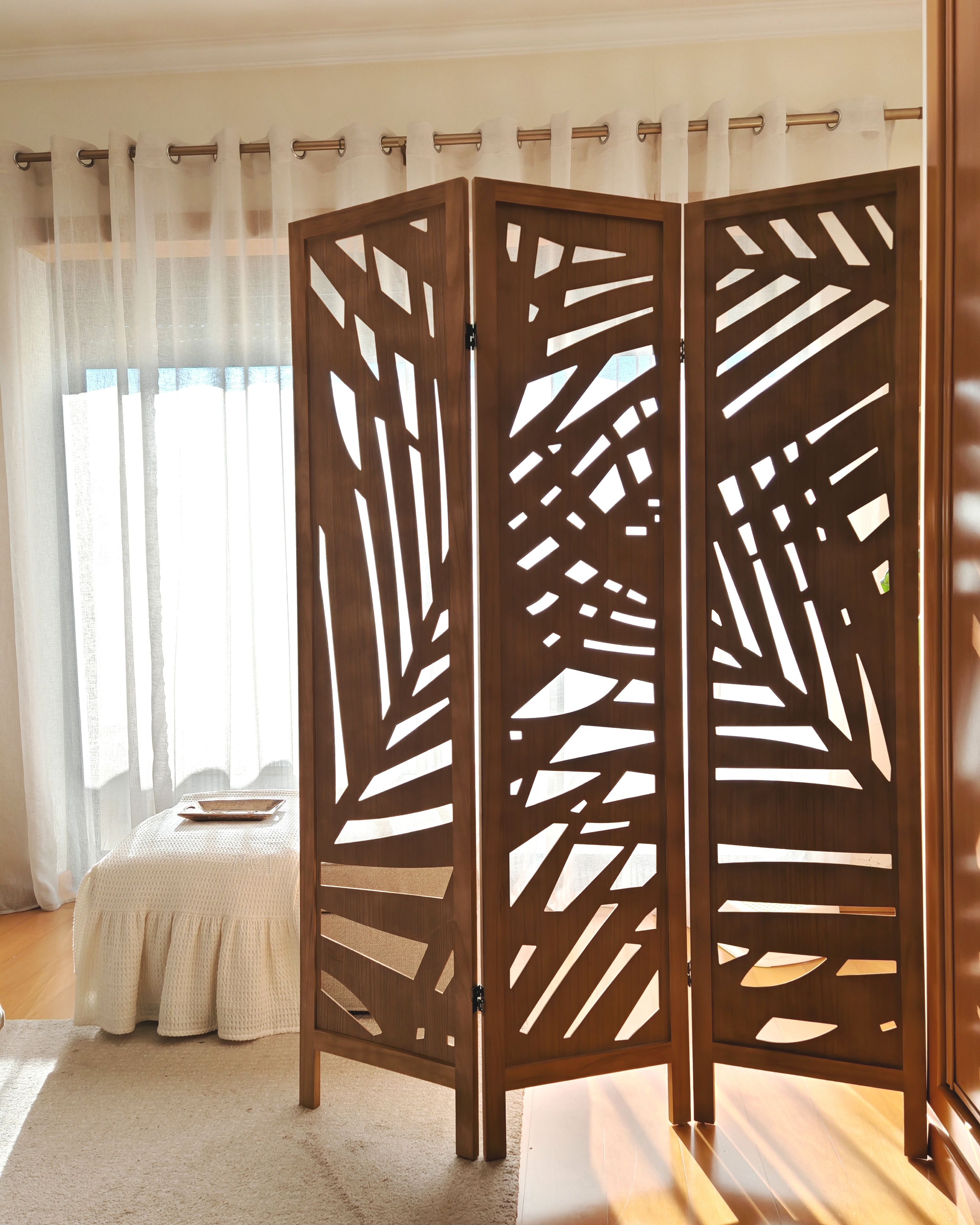 Wooden Folding 3 Panel Room Divider 170 x 122 cm Light Wood VERNAGO ...