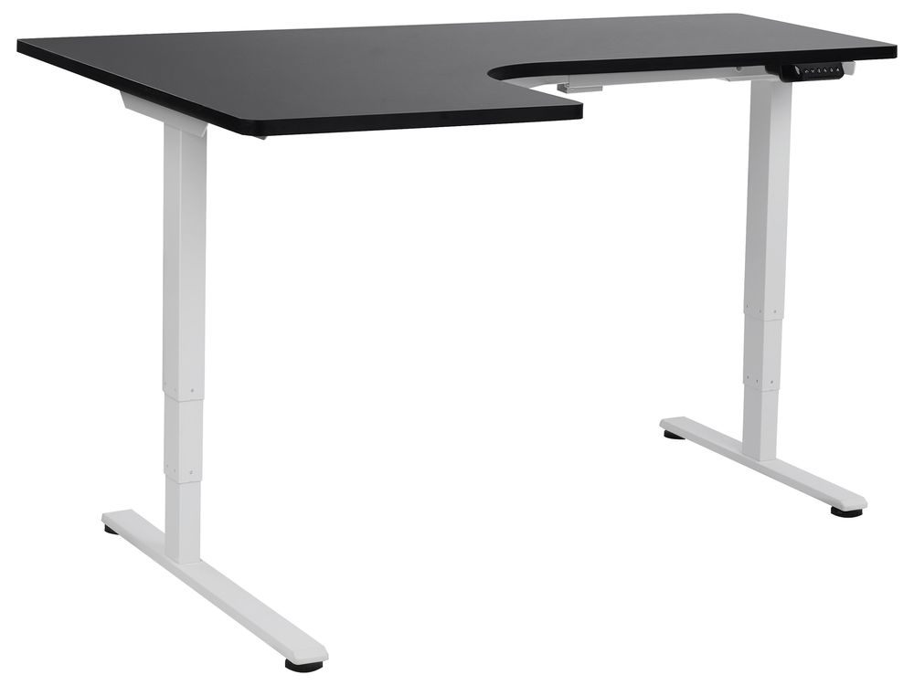 Electric Adjustable Left Corner Desk 160 x 59 cm White and Black DESTINES Beliani.at