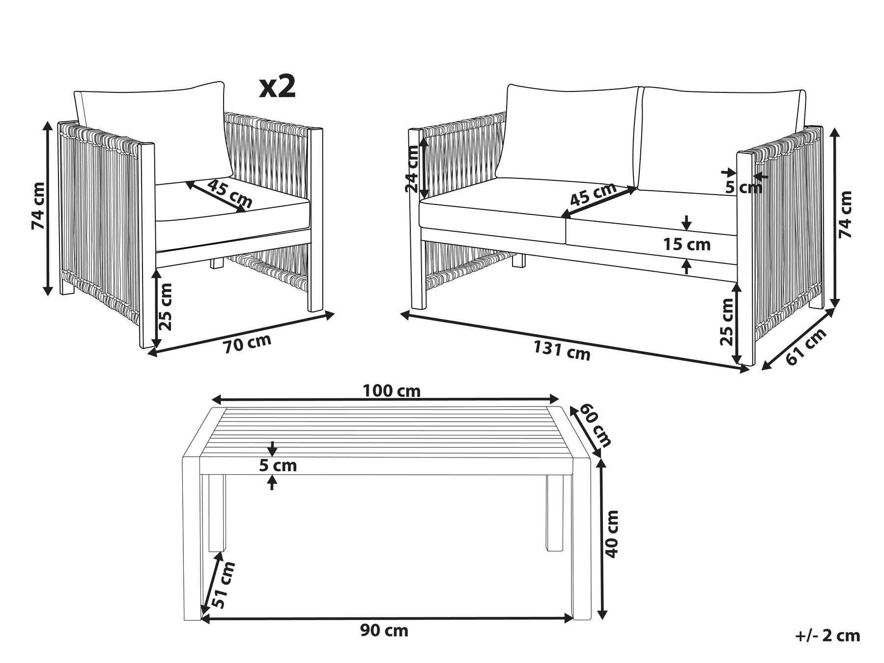 Garden Lounge Set with Table 4 Seater ANTRIA Acacia Wood Black ...