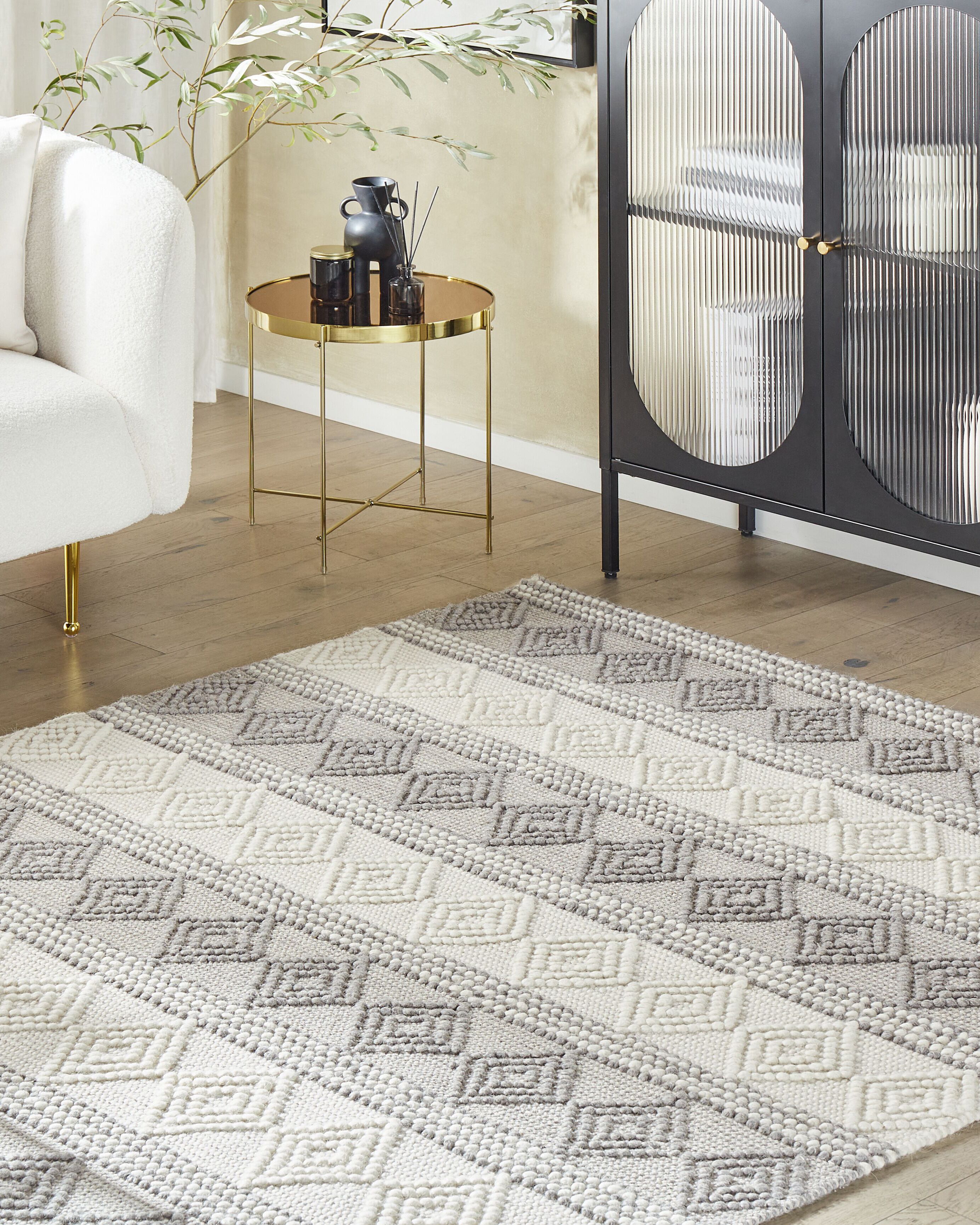 Wool Area Rug 160 x 230 cm Beige and Grey BOZOVA | Beliani.co.uk