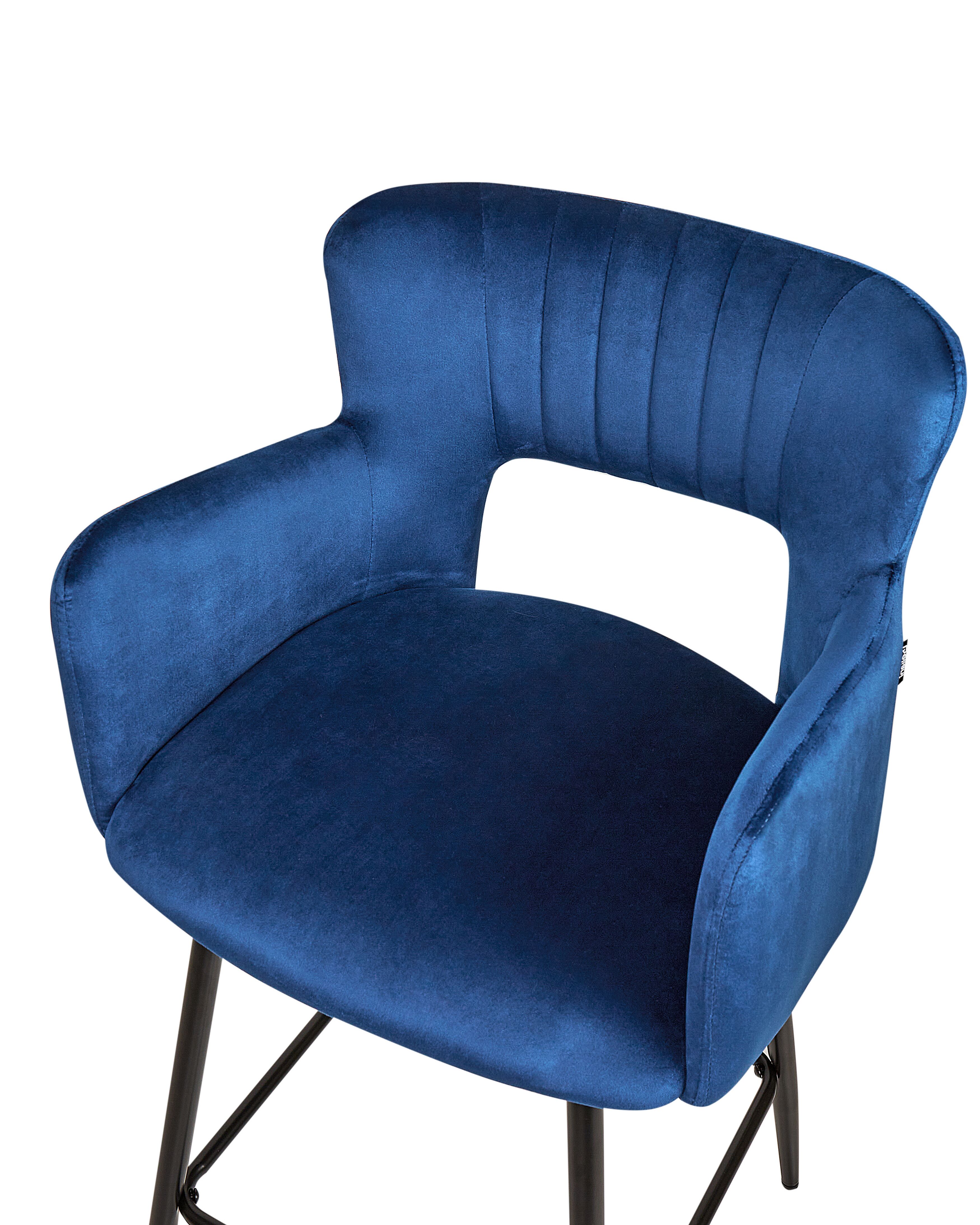 Set of 2 Bar Chairs SANILAC Velvet Navy Blue | Beliani.co.uk