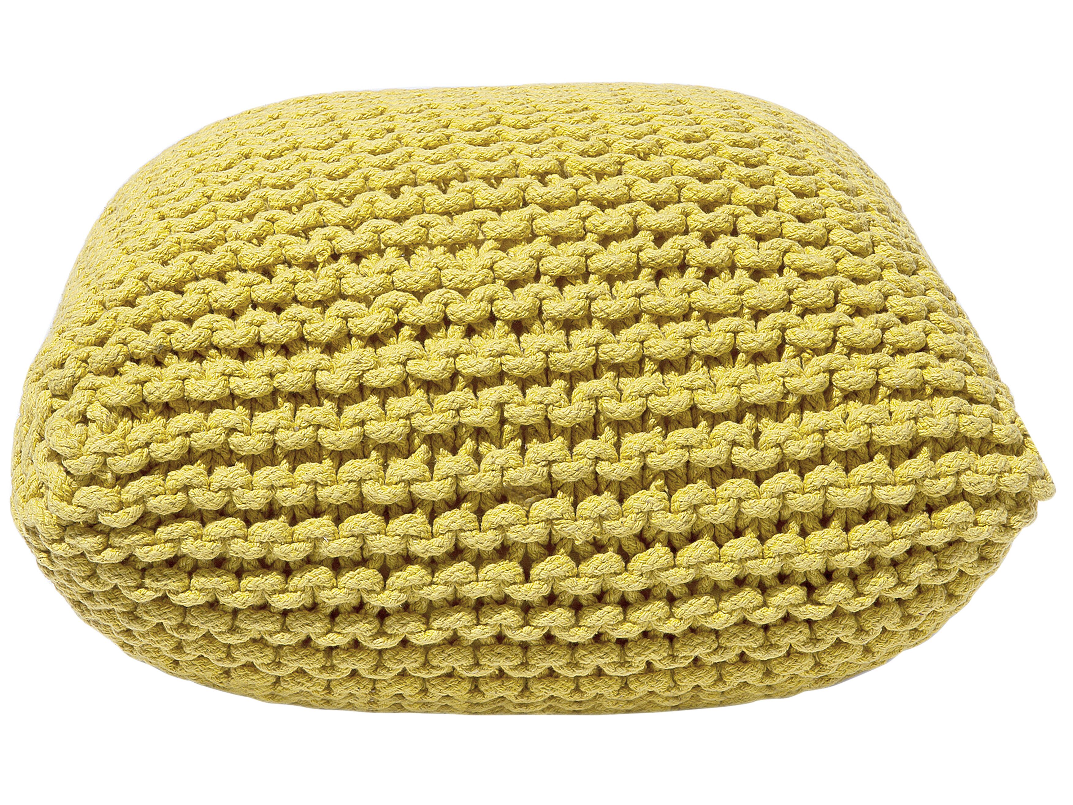 Cotton Knitted Pouffe 50 x 50 Yellow CONRAD | Beliani.co.uk