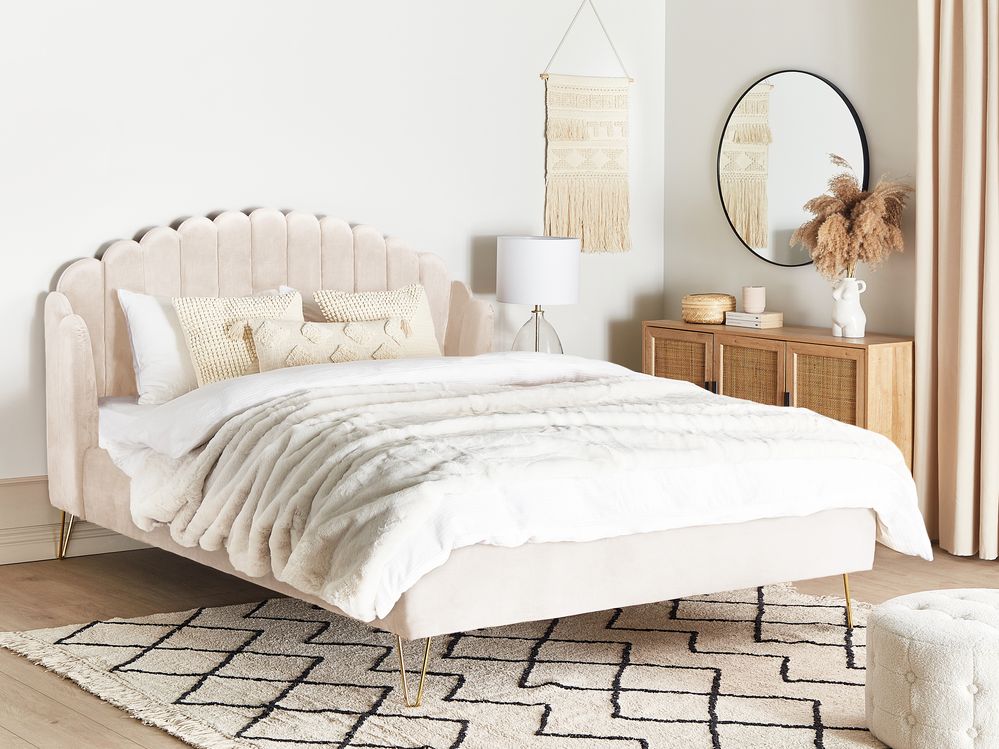 Sänky kangas AMBILLOU 160 x 200 cm Vaaleanbeige | Beliani.fi