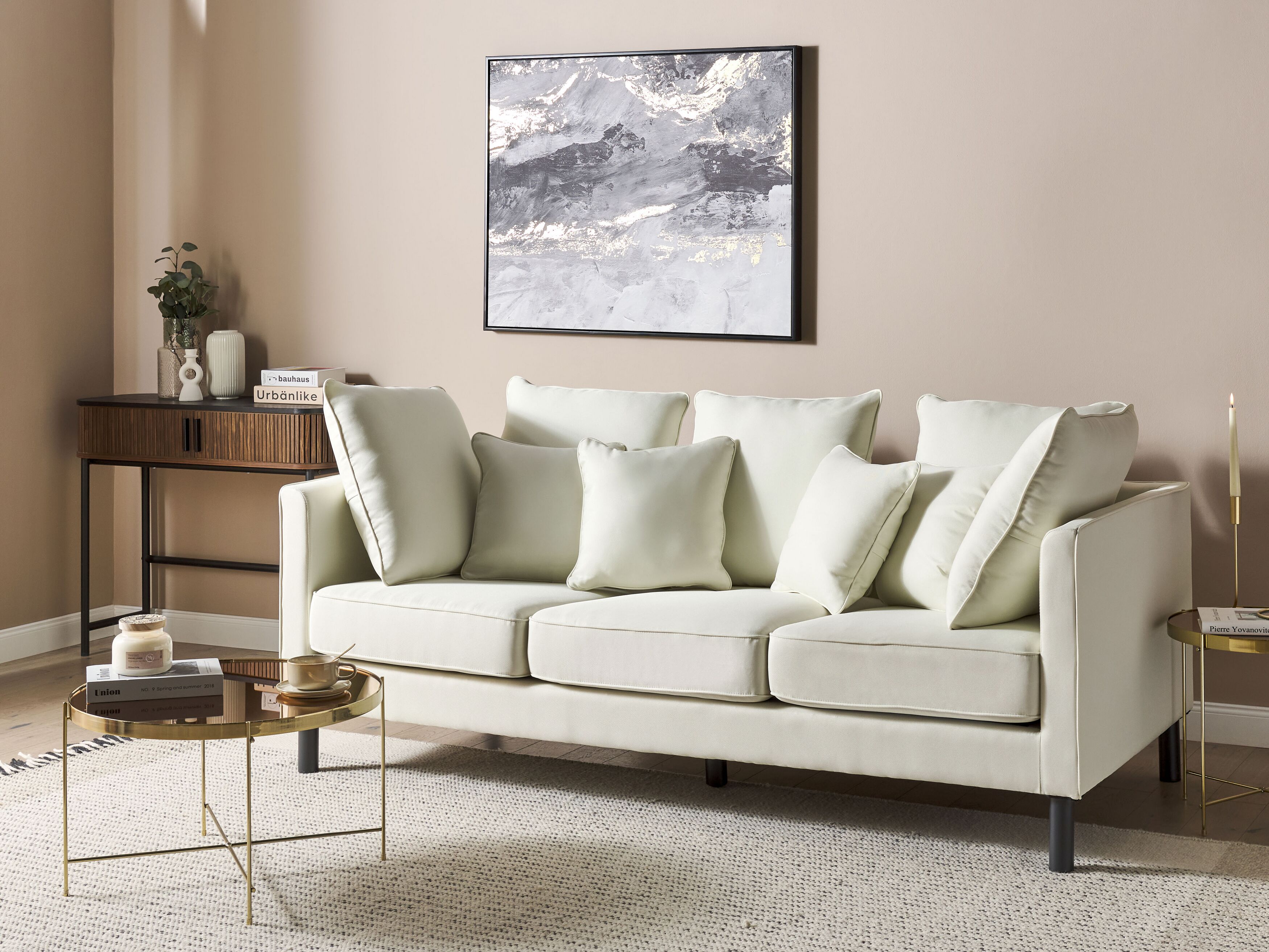 Sofa 3 Seater FENSTAD Fabric Off-White | Beliani.co.uk