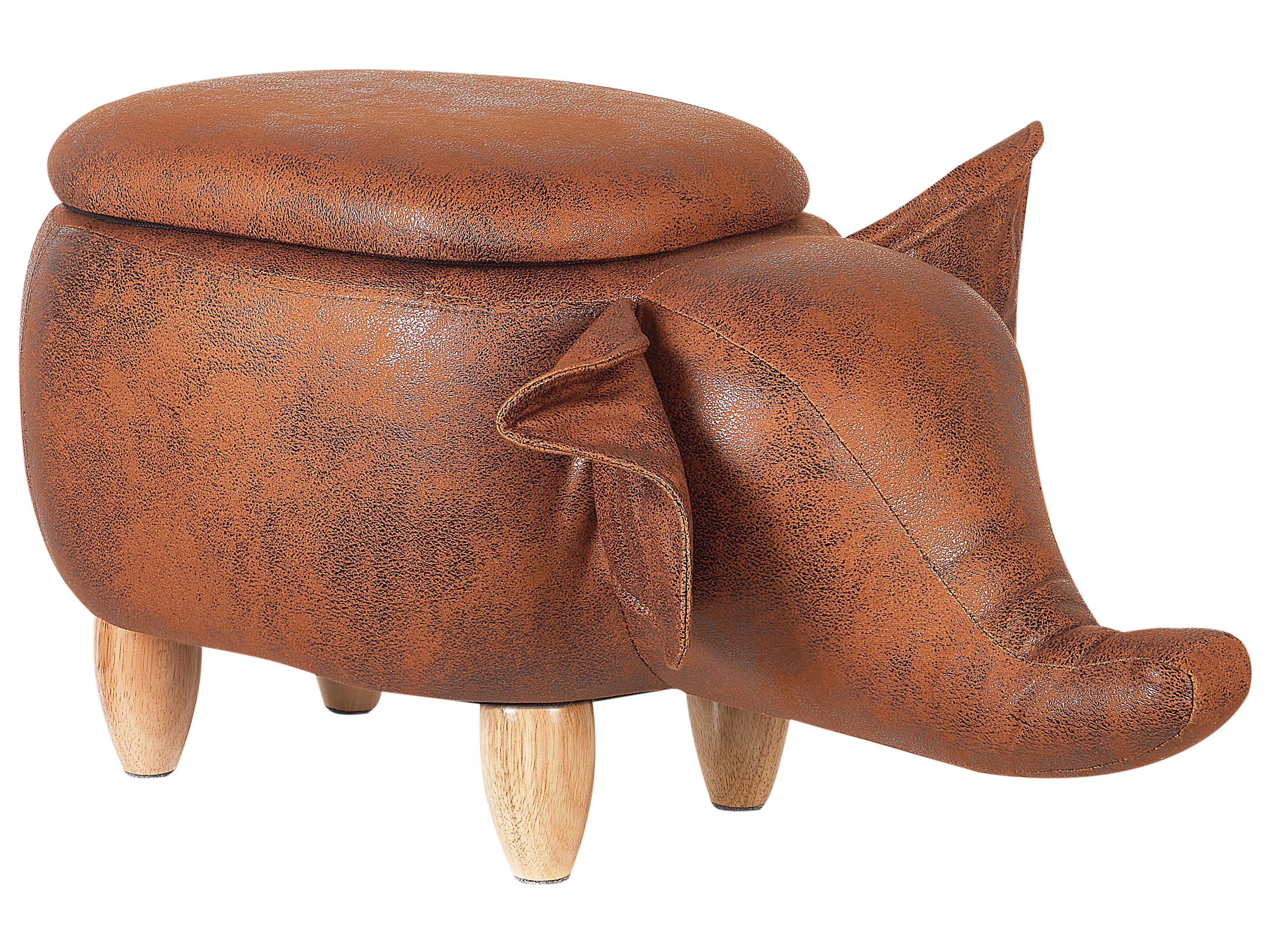Storage Animal Stool ELEPHANT Faux Leather Dark Brown | Beliani.co.uk