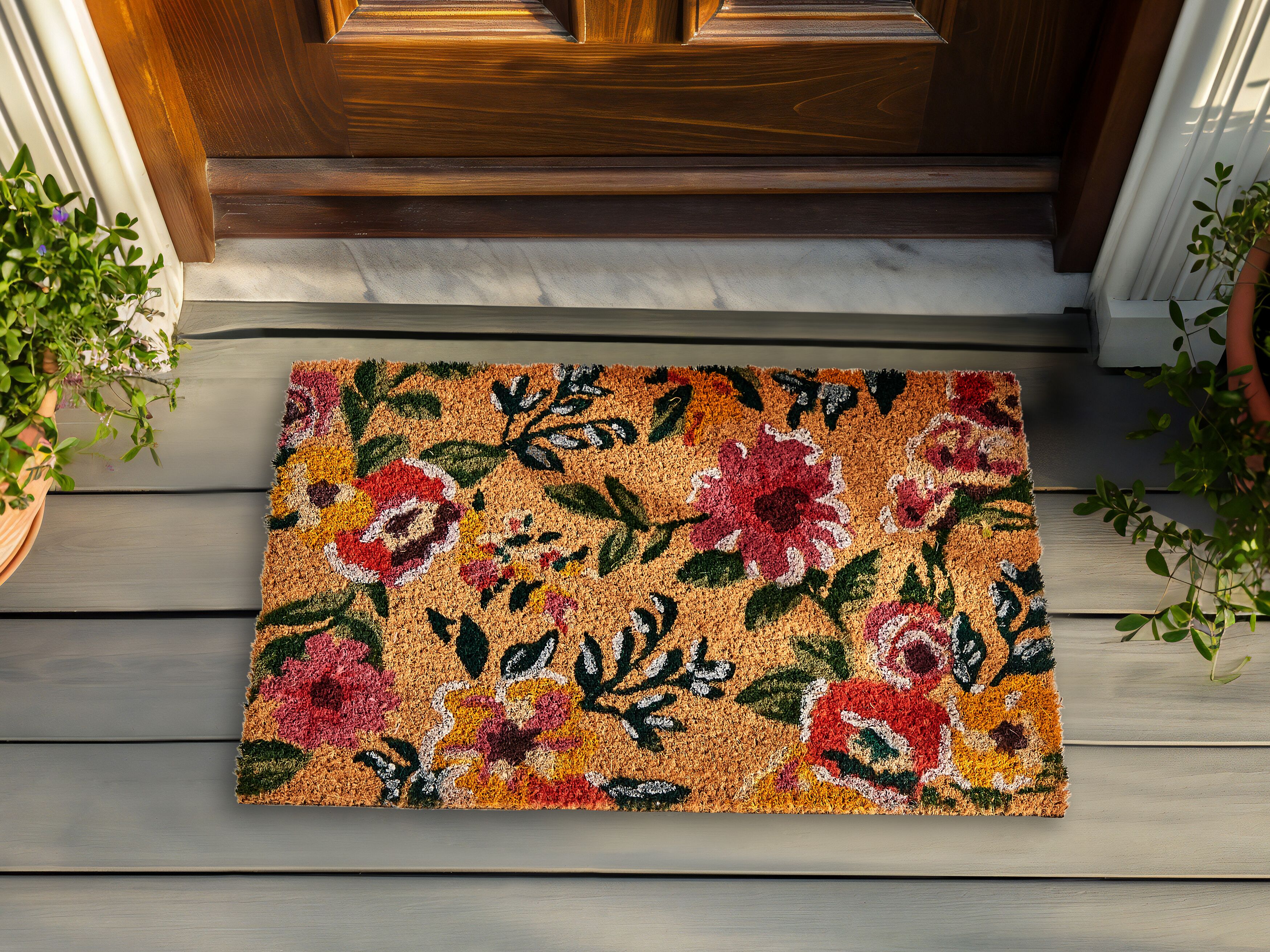 Doormat KITA Multicolour 40 x 60 cm Flower Coir | Beliani.co.uk
