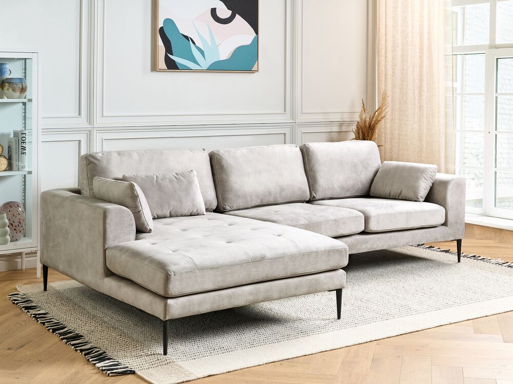 Velvet Right Hand Corner Sofa Light Grey FLAM Beliani