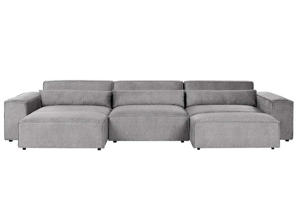 Modular Corner Sofa 3 Seater HELLNAR Fabric Grey with Ottoman Right ...