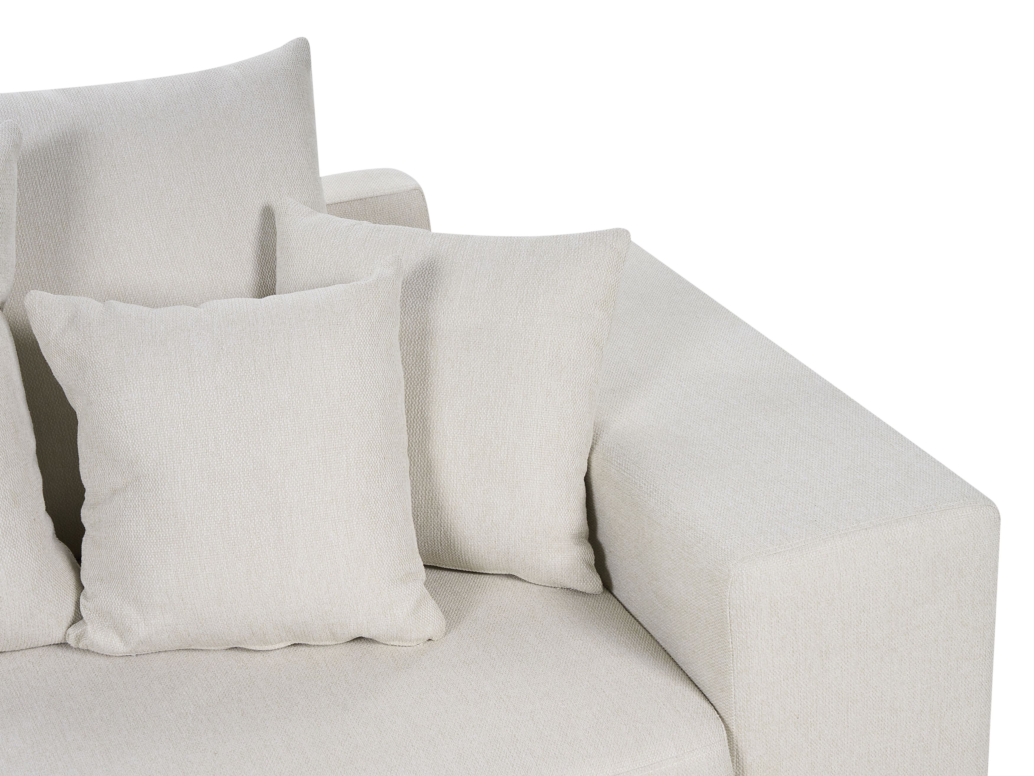 Canapé-lit d'angle à droite avec rangement en tissu beige clair LUSPA ...