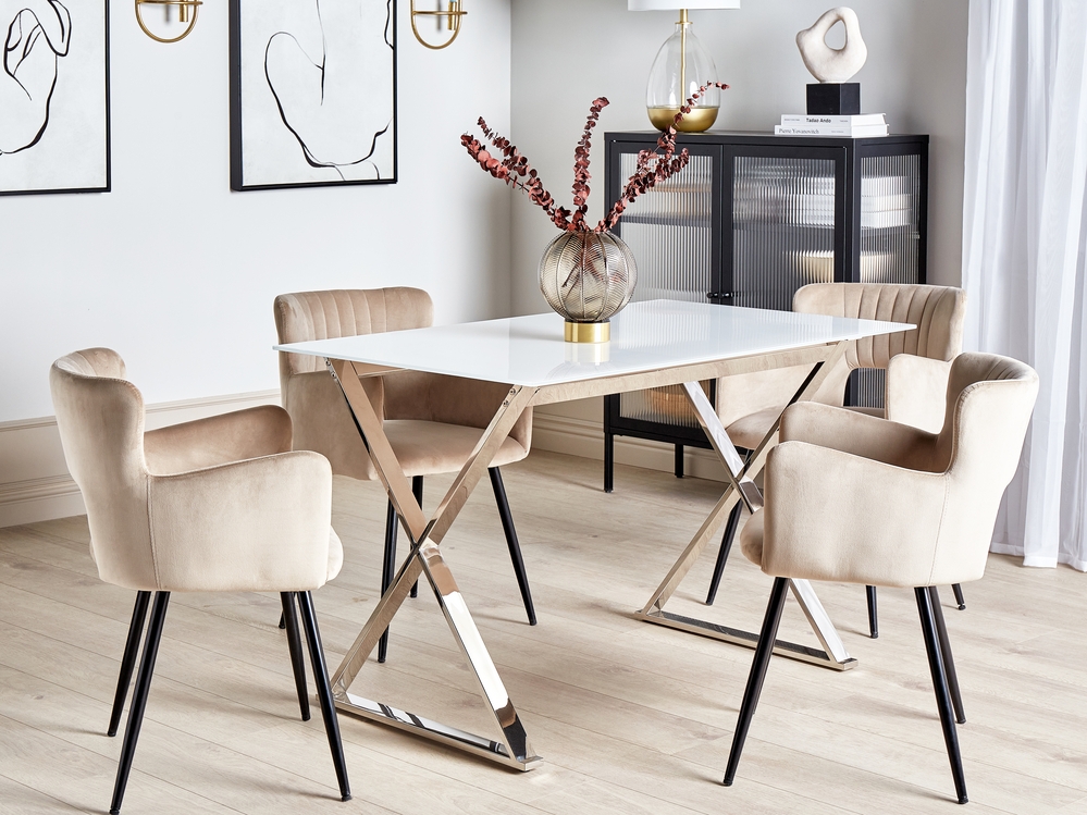 Glass Top Dining Table 120 x 70 cm White and Silver ATTICA Beliani