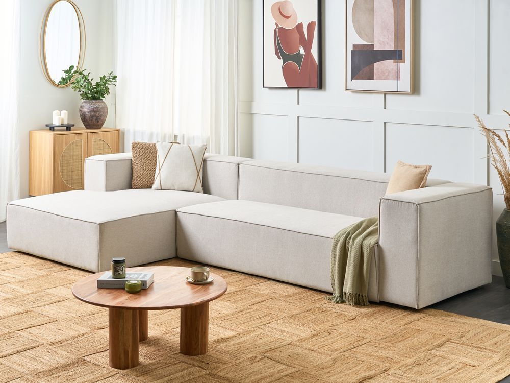Sofa 3 Seater TROSA Fabric Beige | Beliani.co.uk