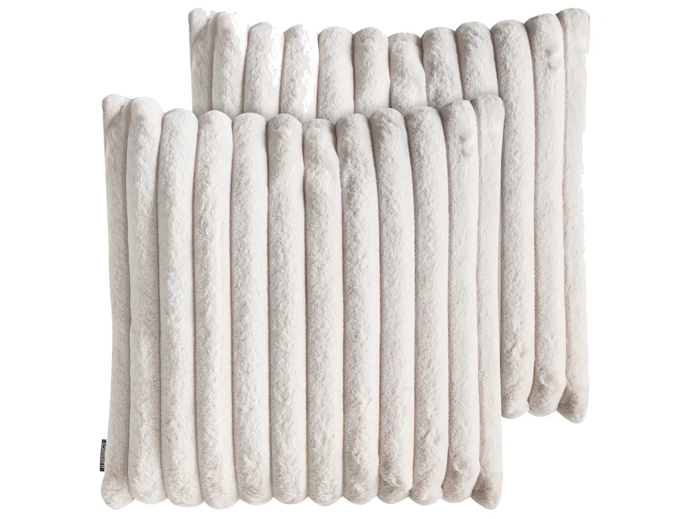 Set of 2 Decorative Cushions GLADIOLUS Boucle 172 x 14 cm Beige Solid ...