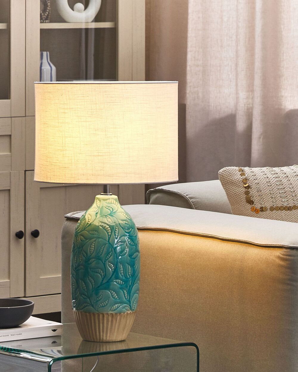 Ceramic Table Lamp Turquoise ATABA Beliani