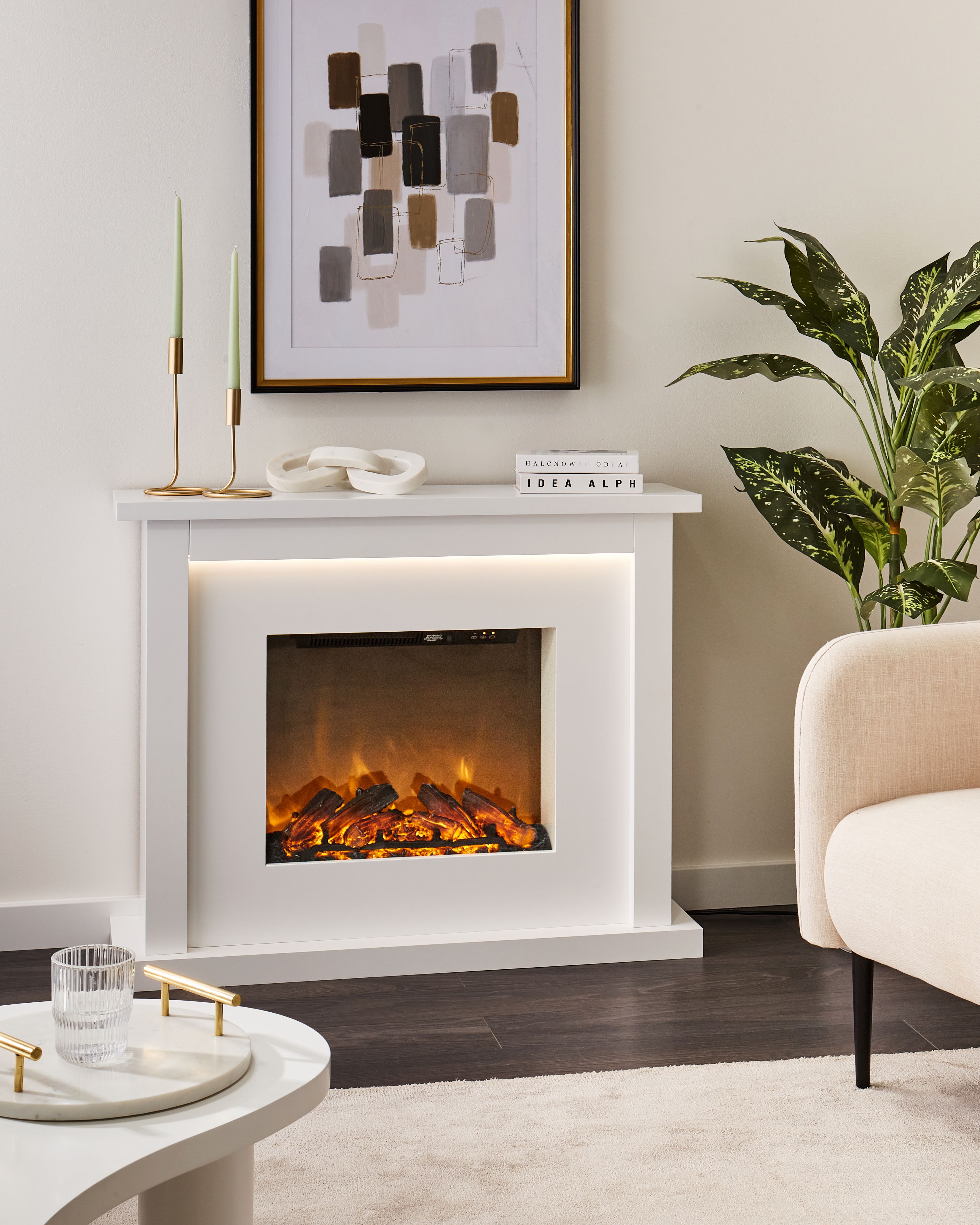 Electric Fireplace Heater with LED Flame Effect White KAROO | Beliani.co.uk