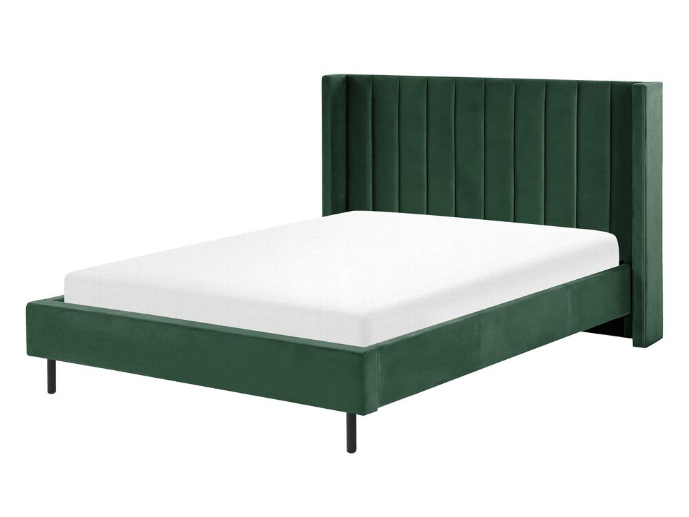 Bed Velvet VILLETTE 140 x 200 cm EU Double Dark Green Beliani