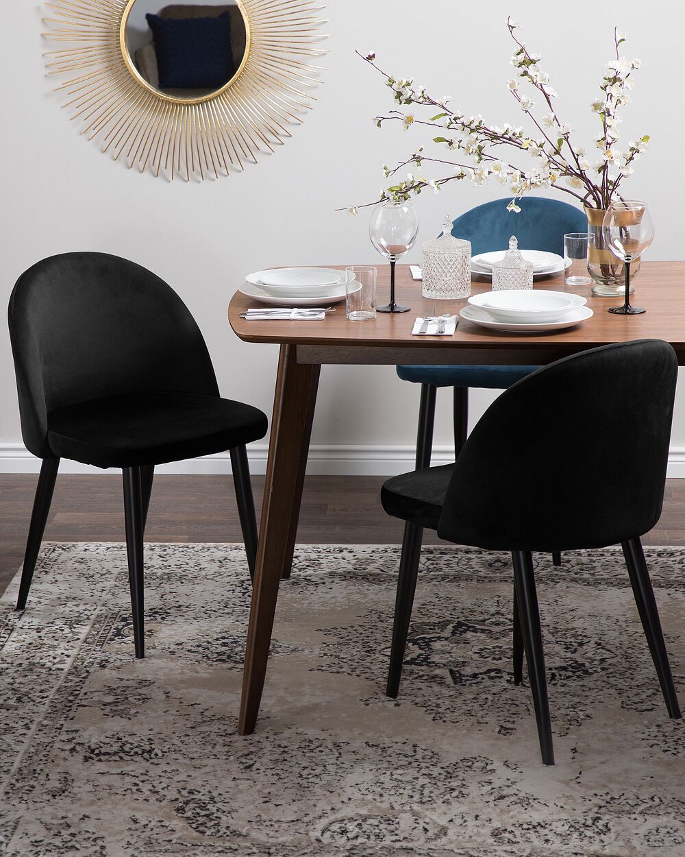 Set of 2 Dining Chairs VISALIA Velvet Black Beliani