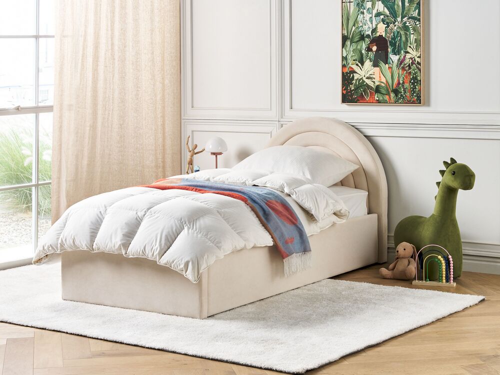 Bett mit Stauraum ohne Kopfteil Bouclé DINAN 90 x 200 cm Pastellrosa ...
