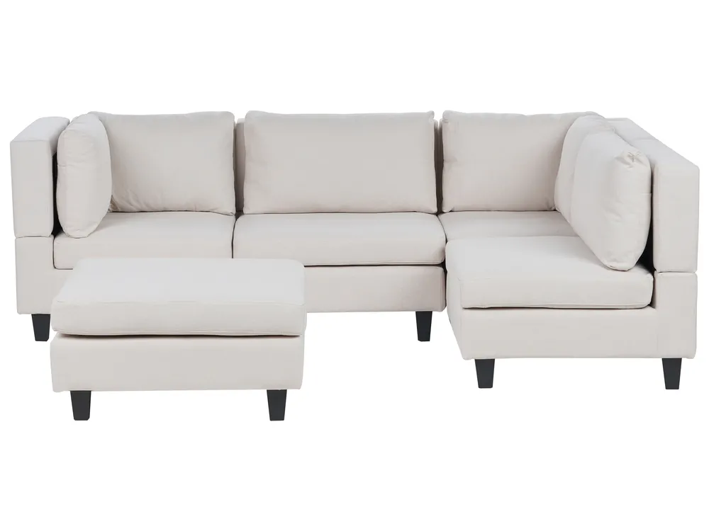 Modulaire bank 3-zits UNSTAD stof lichtbeige met ottomaan | Beliani.nl