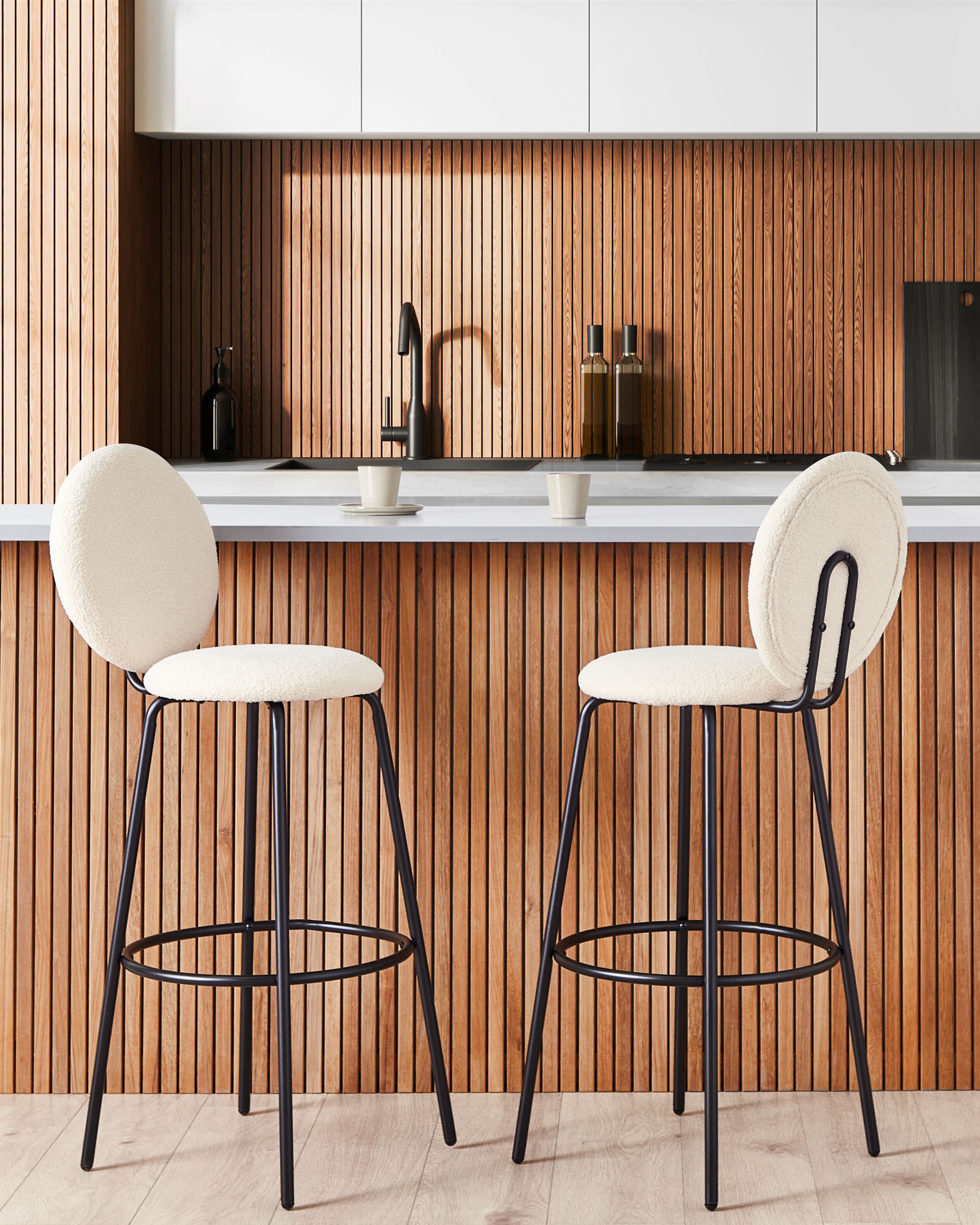 Set of 2 Bar Chairs EMERY Boucle Light Beige | Beliani.co.uk