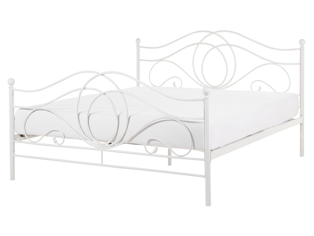 Bed Metal LYRA 160 x 200 cm EU King Size White Beliani