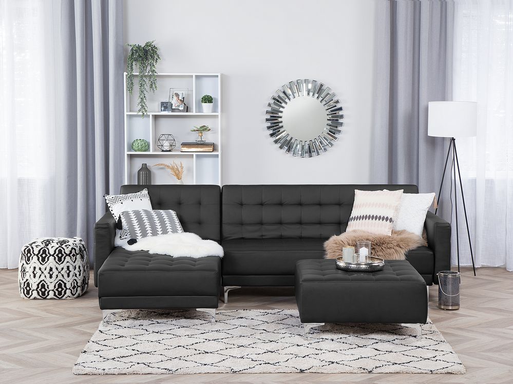 Right Hand Faux Leather Corner Sofa Black ABERDEEN Beliani