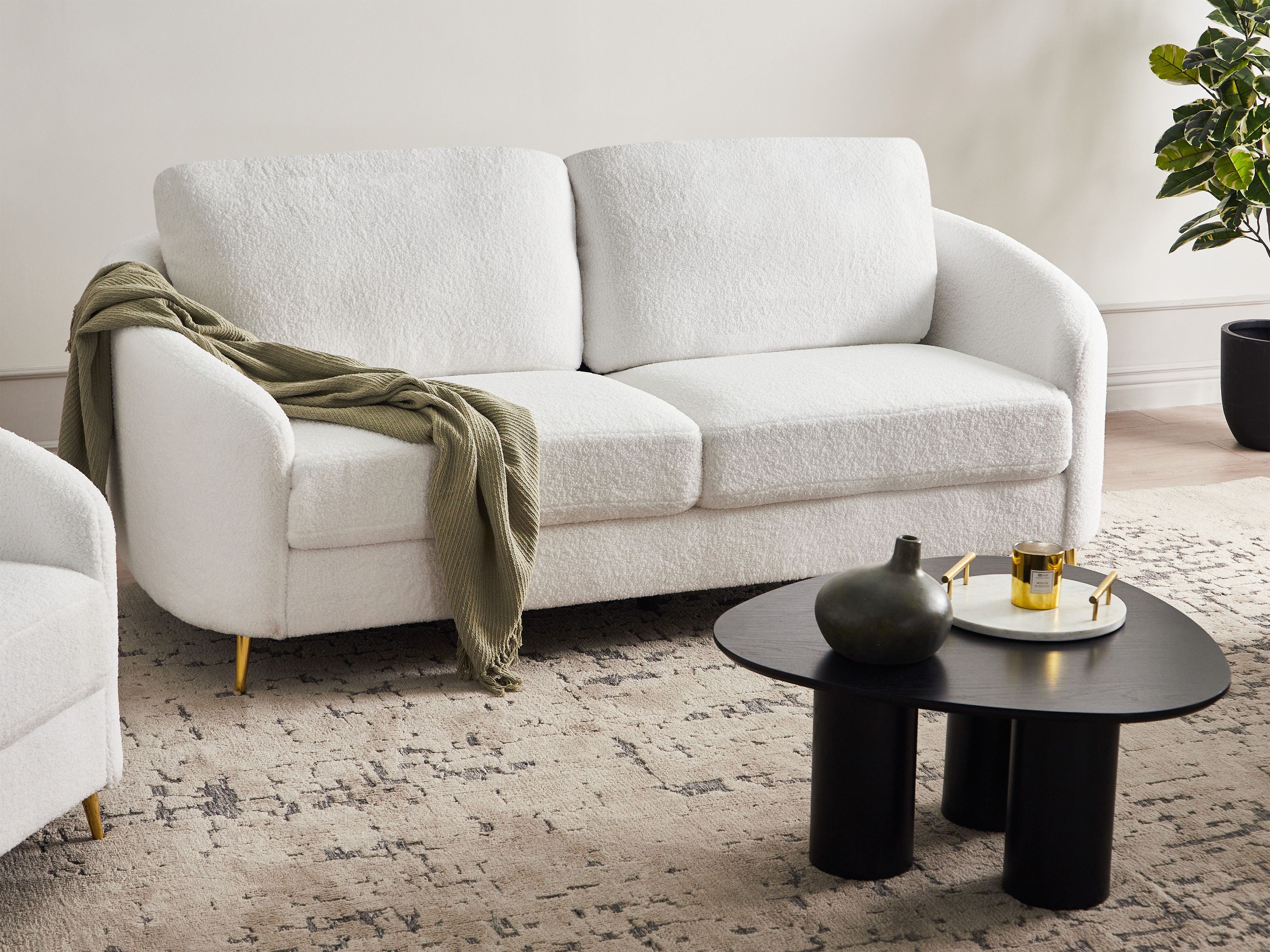 3 Seater Boucle Sofa White TROSA | Beliani.co.uk
