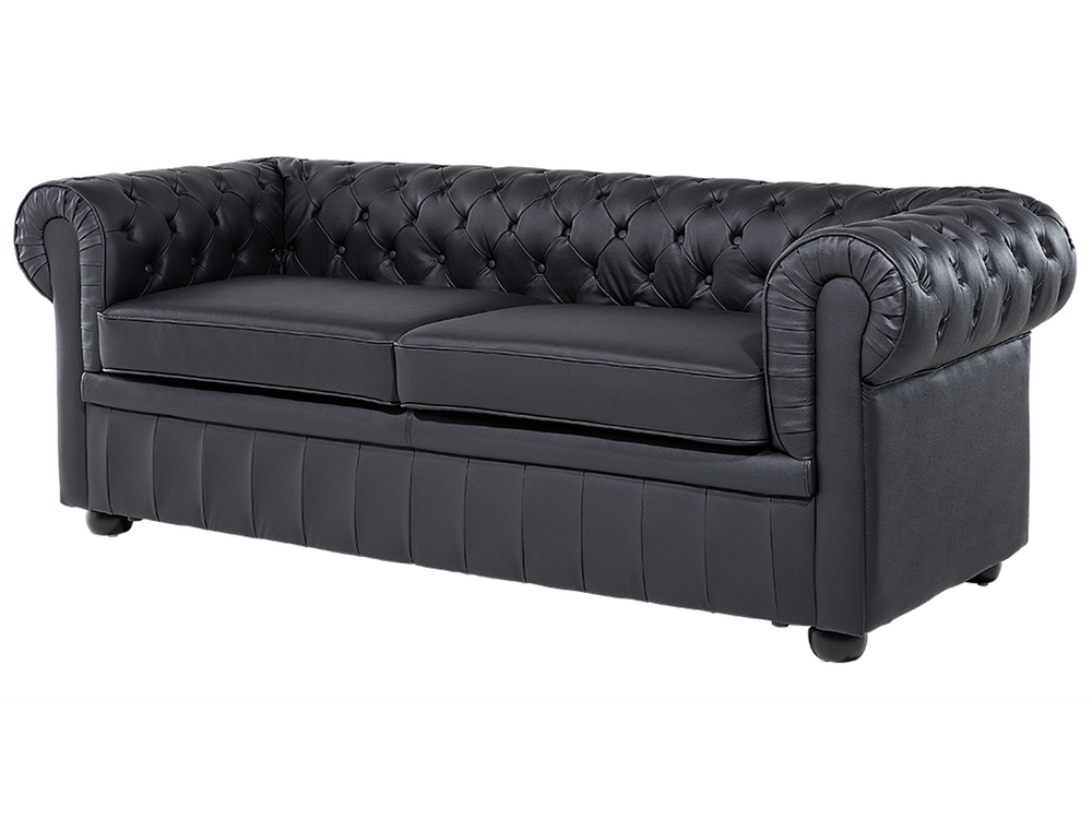 3 Seater Leather Sofa Black CHESTERFIELD Beliani