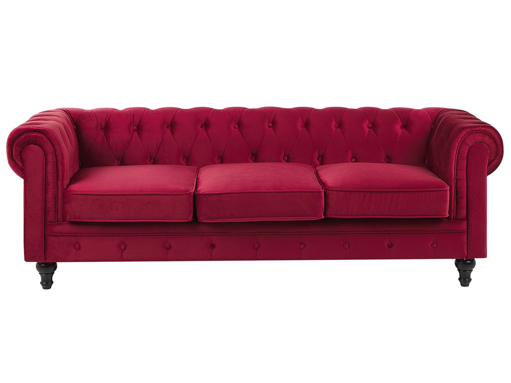 Red leather chesterfield sofa store