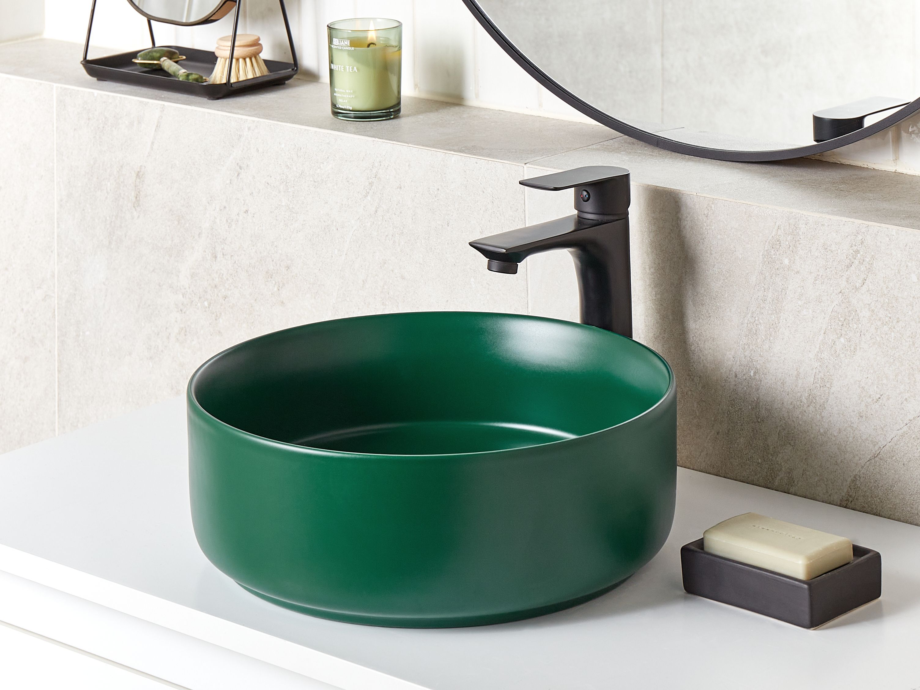 Ceramic Countertop Basin ⌀ 370 mm Green GUDAR | Beliani.co.uk