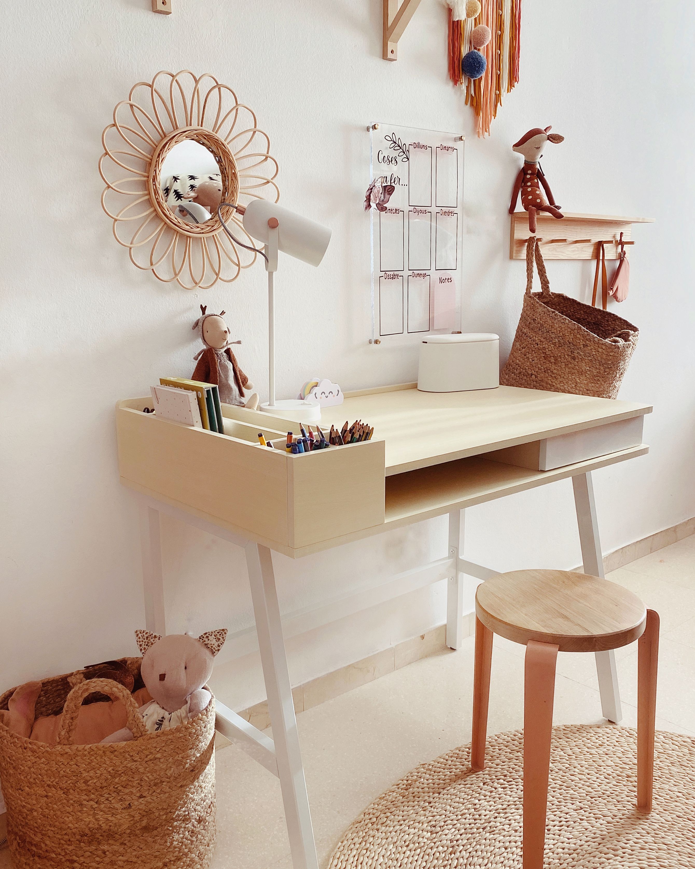 1 Drawer Home Office Desk with Shelf 100 x 55 cm Light Wood and White PARAMARIBO Beliani